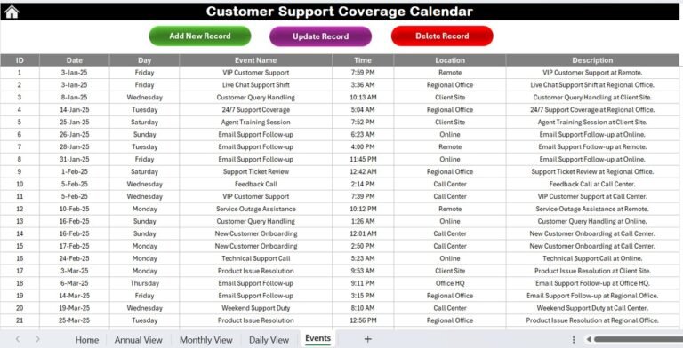 Customer Support Coverage Calendar in Excel - PK: An Excel Expert