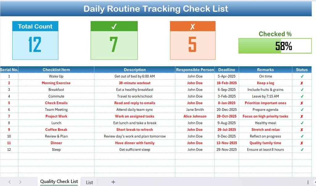 Daily Routine Tracking Checklist in Excel - PK: An Excel Expert