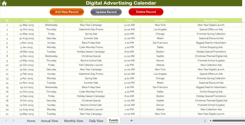 Digital Advertising Calendar in Excel - PK: An Excel Expert