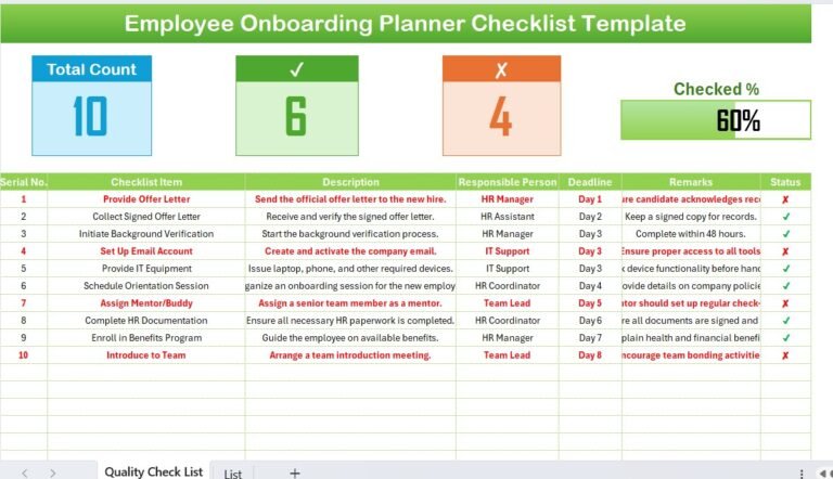 Employee Onboarding Planner Checklist in Excel - PK: An Excel Expert