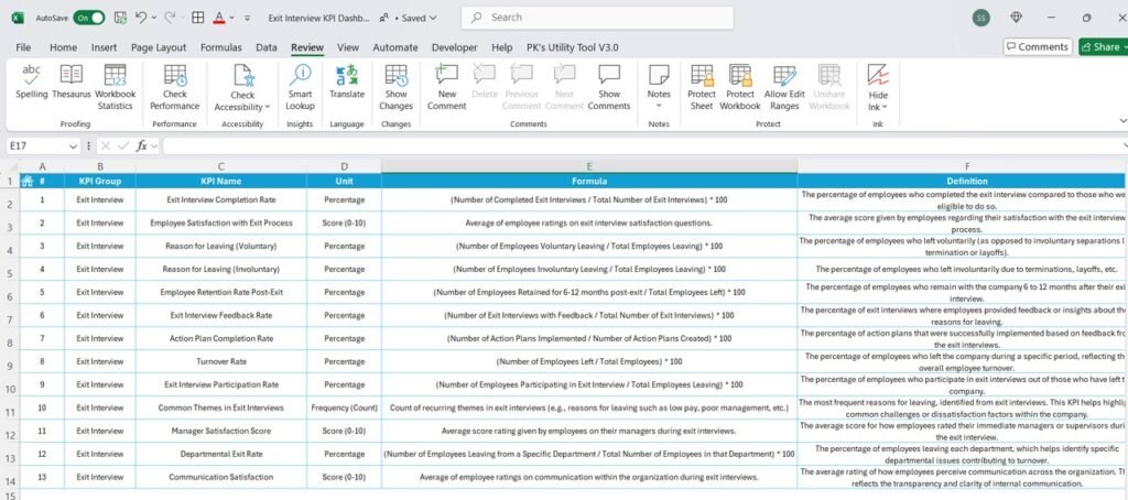Exit Interview KPI Dashboard in Excel - PK: An Excel Expert