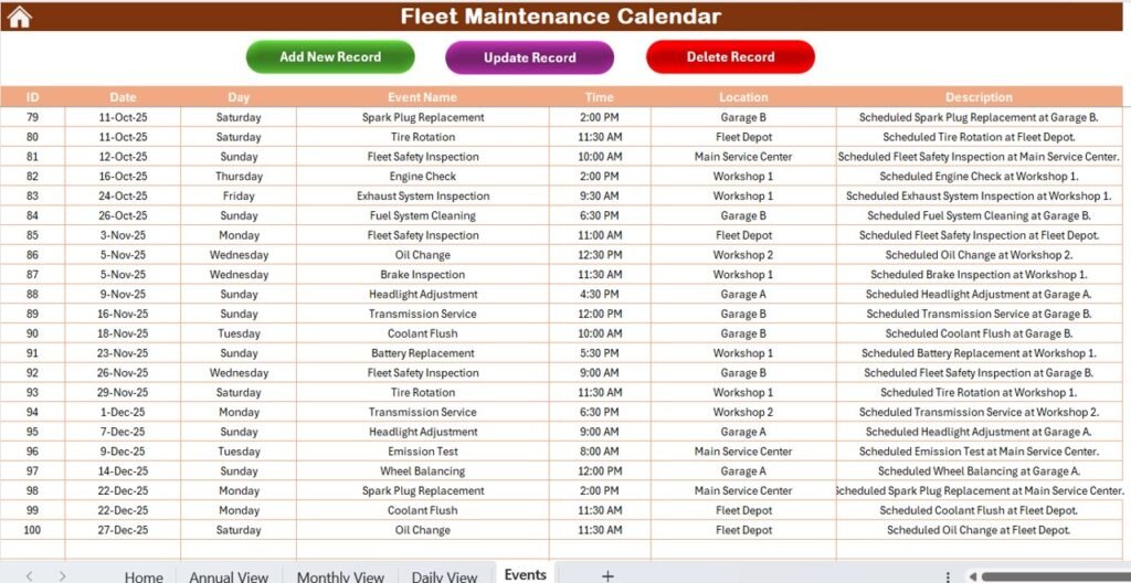 Fleet Maintenance Calendar in Excel - PK: An Excel Expert