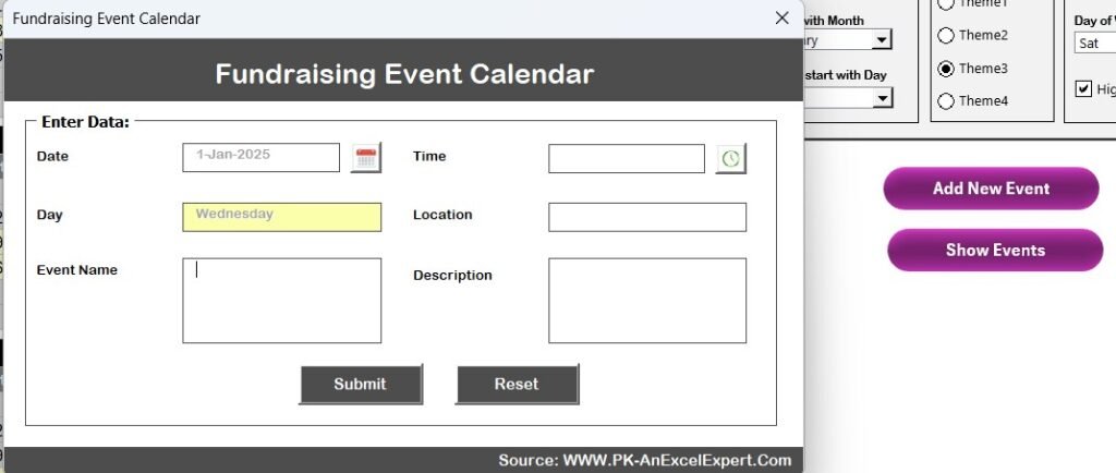 Fundraising Event Calendar in Excel - PK: An Excel Expert