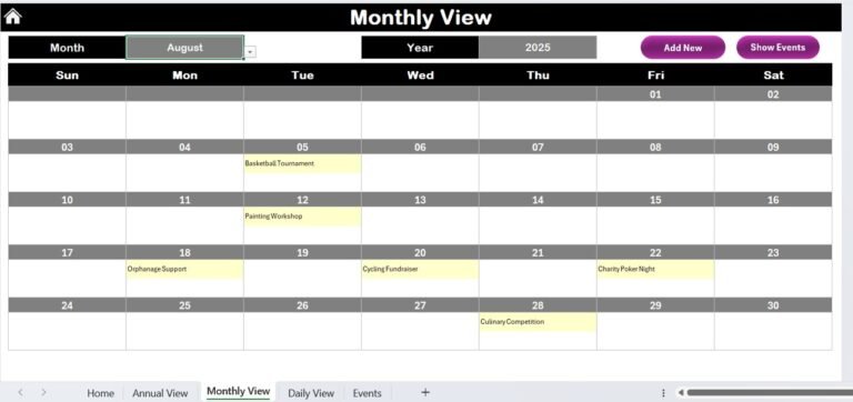 Fundraising Event Calendar in Excel - PK: An Excel Expert