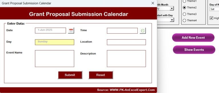 Grant Proposal Submission Calendar in Excel - PK: An Excel Expert