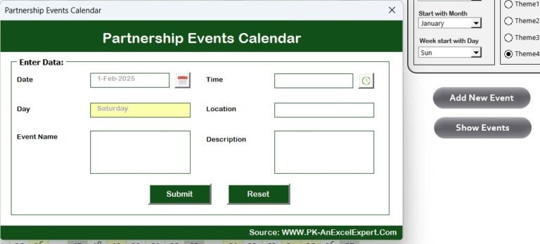 Partnership Events Calendar in Excel - PK: An Excel Expert
