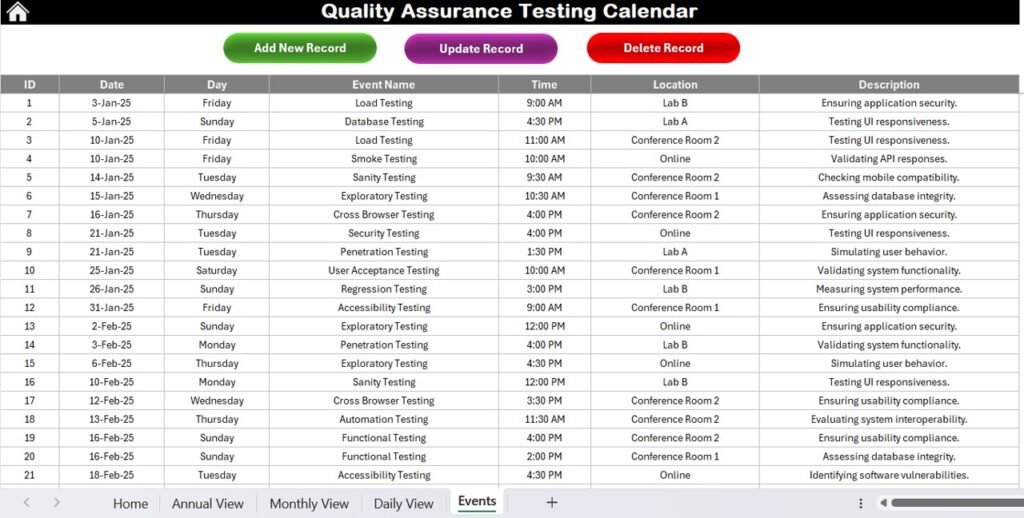 Quality Assurance Testing Calendar in Excel - PK: An Excel Expert