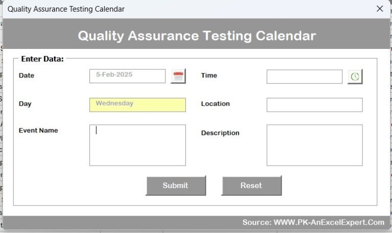 Quality Assurance Testing Calendar 8 - PK: An Excel Expert