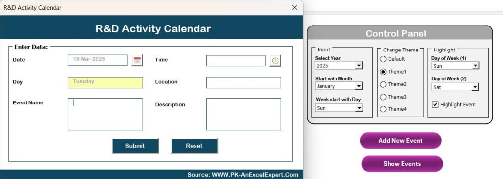 R&D Activity Calendar in Excel - PK: An Excel Expert
