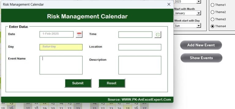 Risk Management Calendar 3 - PK: An Excel Expert