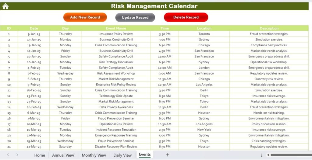 Risk Management Calendar 7 - PK: An Excel Expert
