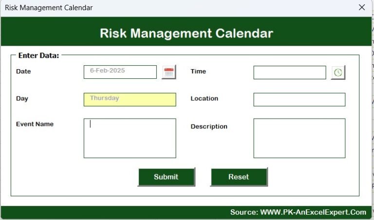 Risk Management Calendar 8 - PK: An Excel Expert