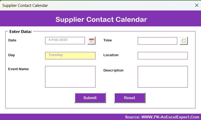 Supplier Contact Calendar-8 - PK: An Excel Expert