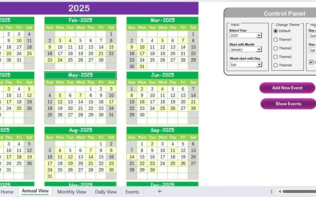 Dynamic Annual Calendar with Holiday-1 - PK: An Excel Expert