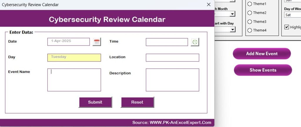 Cybersecurity Review Calendar in Excel - PK: An Excel Expert