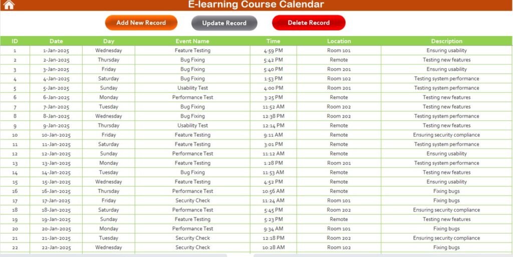 E-learning Course Calendar in Excel - PK: An Excel Expert