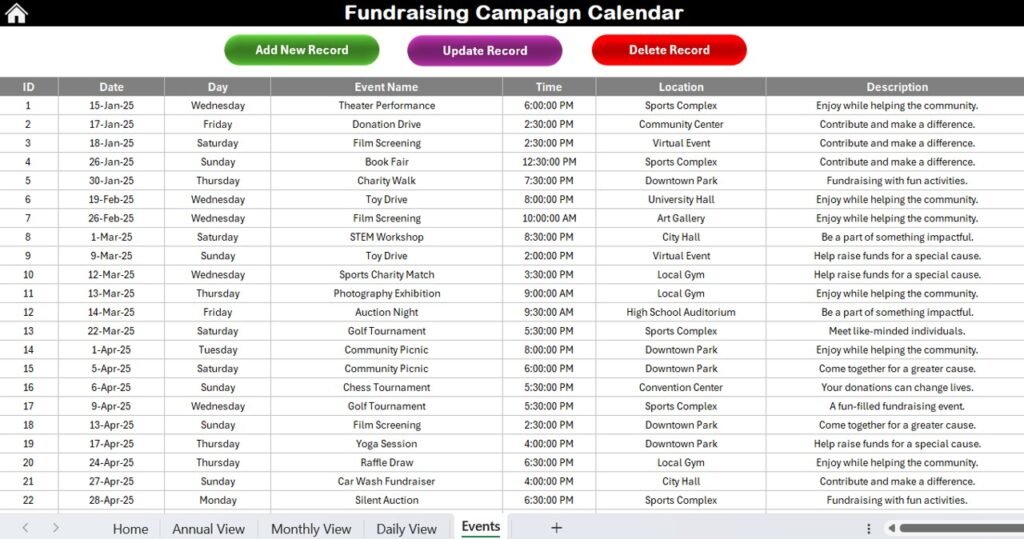 Fundraising Campaign Calendar in Excel - PK: An Excel Expert