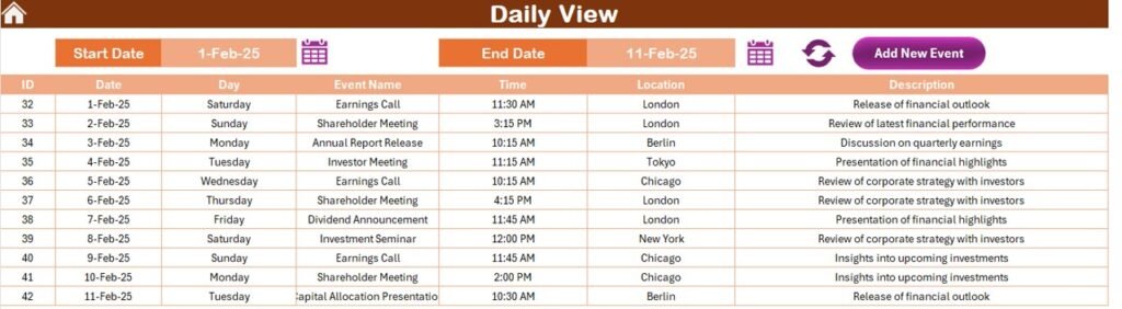 Investor Relations Calendar in Excel - PK: An Excel Expert