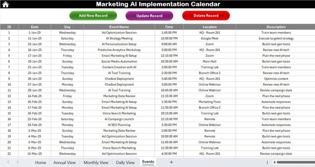 Marketing AI Implementation Calendar in Excel - PK: An Excel Expert