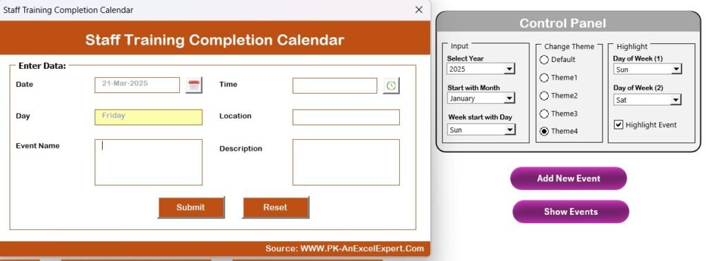 Staff Training Completion Calendar in Excel - PK: An Excel Expert