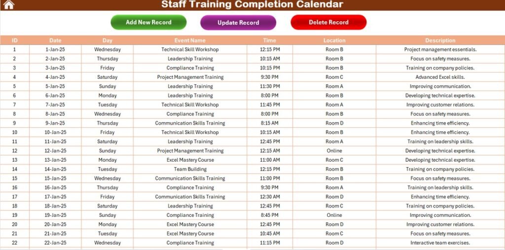 Staff Training Completion Calendar in Excel - PK: An Excel Expert