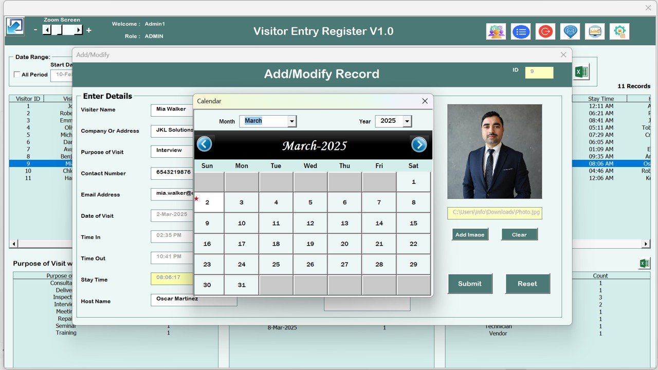 Visitor Entry Register V1.0 in Excel - PK: An Excel Expert