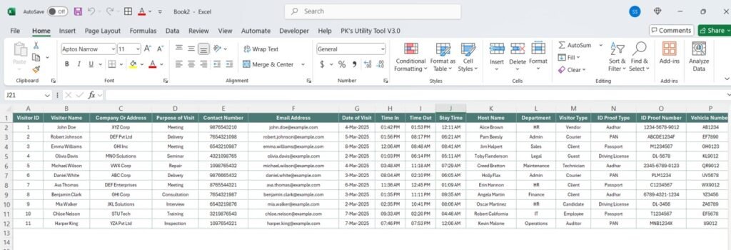 Visitor Entry Register V1.0 in Excel - PK: An Excel Expert