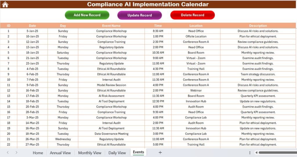 Compliance AI Implementation Calendar in Excel - PK: An Excel Expert
