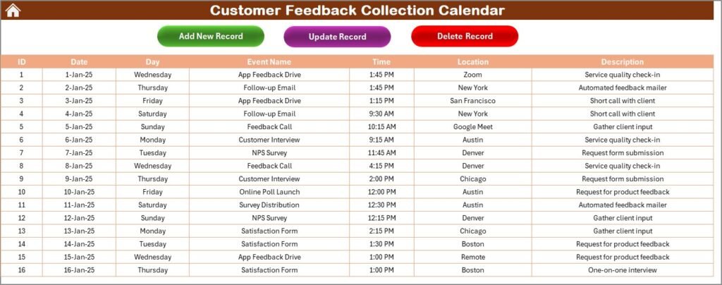 Customer Feedback Collection Calendar in Excel - PK: An Excel Expert