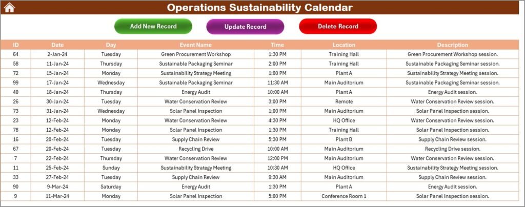 Operations Sustainability Calendar-5 - PK: An Excel Expert