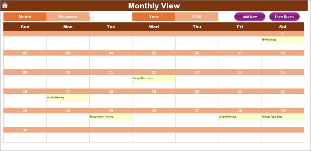 Procurement Remote Work Calendar in Excel - PK: An Excel Expert