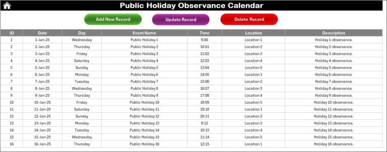 Public Holiday Observance Calendar-5 - PK: An Excel Expert