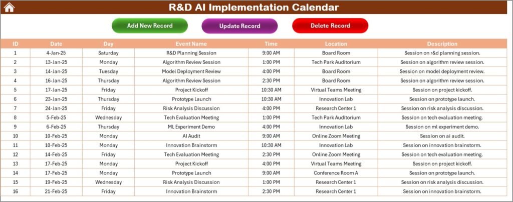 R&D AI Implementation Calendar in Excel - PK: An Excel Expert