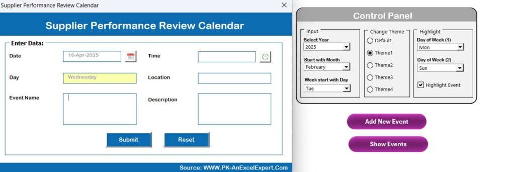 Supplier Performance Review Calendar in Excel - PK: An Excel Expert