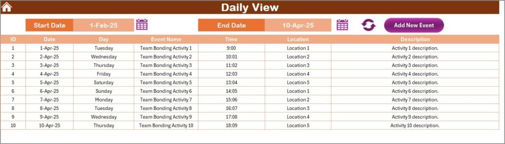 Team Bonding Activity Calendar in Excel - PK: An Excel Expert