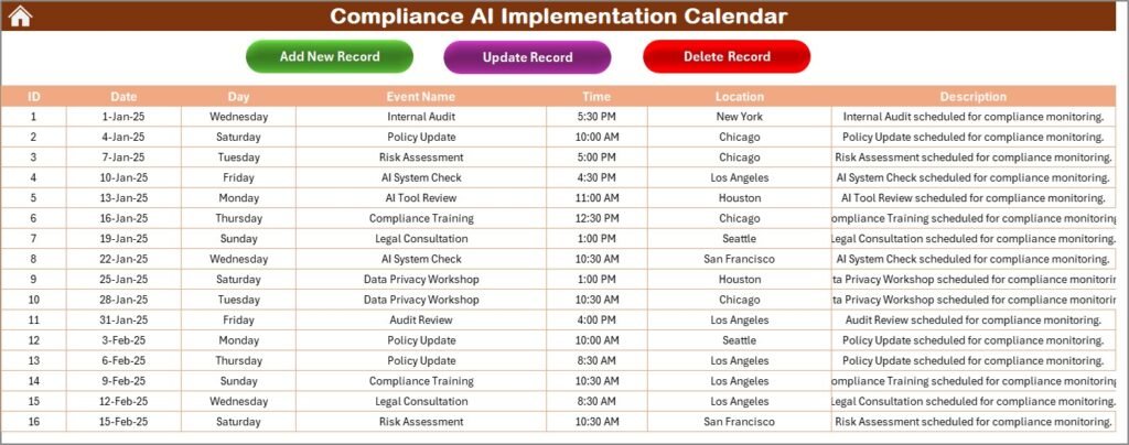Compliance AI Implementation Calendar in Excel - PK: An Excel Expert