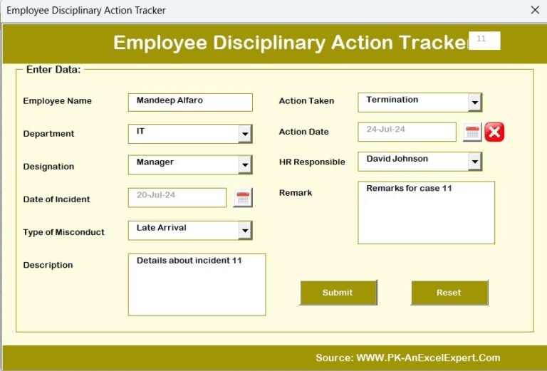 Employee Disciplinary Action Tracker in Excel - PK: An Excel Expert