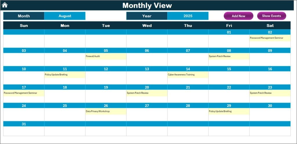 Healthcare HR Cybersecurity Calendar in Excel - PK: An Excel Expert