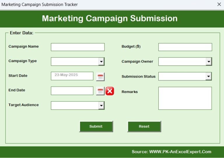 Marketing Campaign Submission Tracker in Excel - PK: An Excel Expert