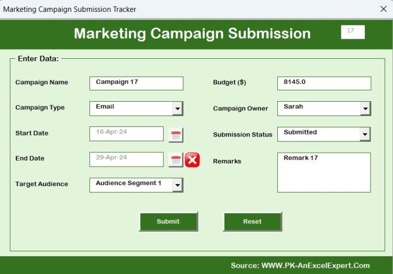 Marketing Campaign Submission Tracker in Excel - PK: An Excel Expert