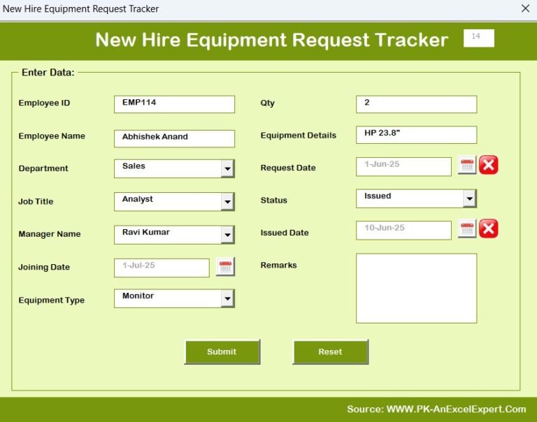 New Hire Equipment Request Tracker in Excel - PK: An Excel Expert