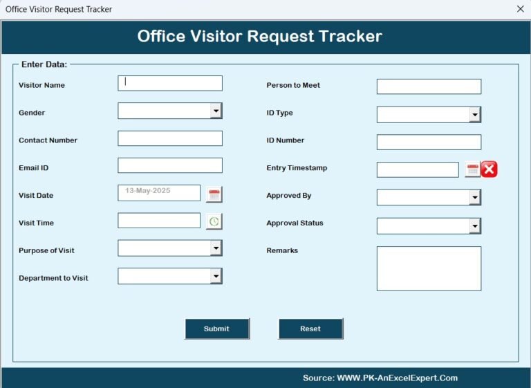 Office Visitor Request Tracker 5 - PK: An Excel Expert