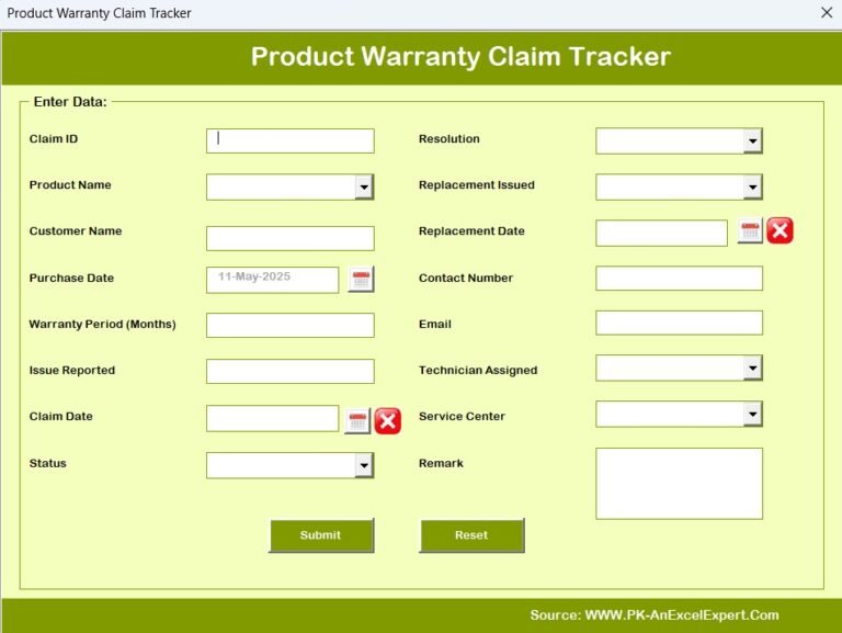 Product Warranty Claim Tracker in Excel - PK: An Excel Expert