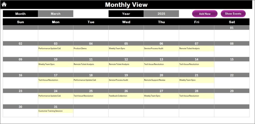 Technology Customer Service Remote Work Calendar in Excel - PK: An ...