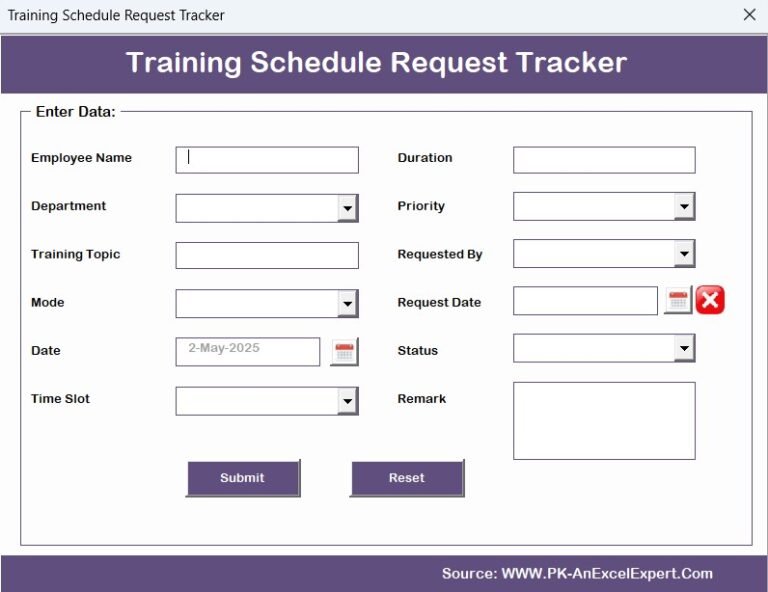Training Schedule Request Tracker in Excel - PK: An Excel Expert