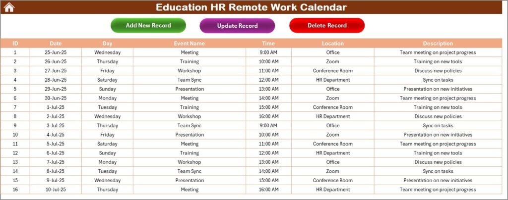 Education HR Remote Work Calendar in Excel - PK: An Excel Expert