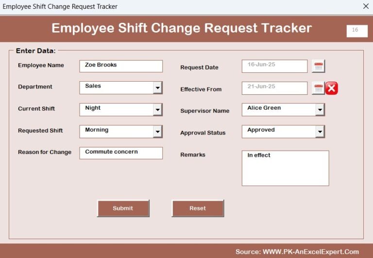 Employee Shift Change Request Tracker 6 - PK: An Excel Expert