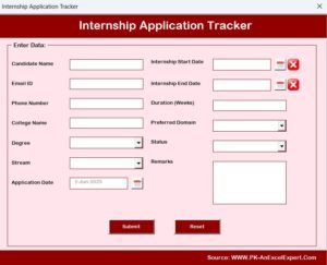 Internship Application Tracker in Excel - PK: An Excel Expert