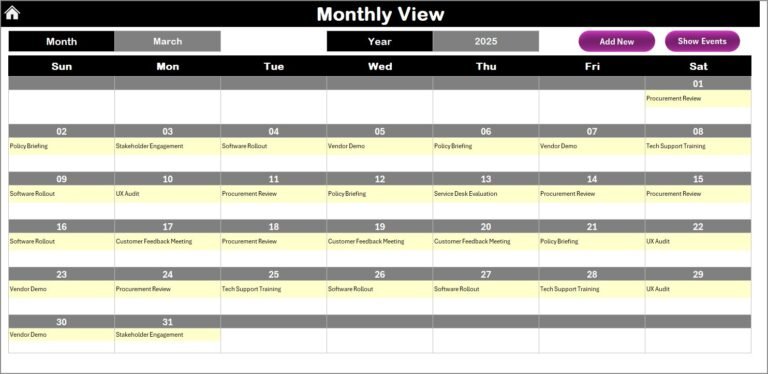 Technology Procurement Customer Experience Calendar in Excel - PK: An ...