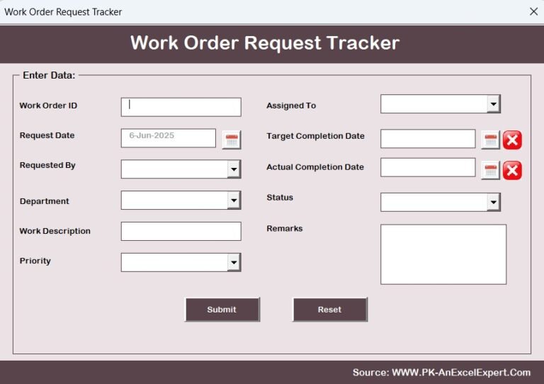 Work Order Request Tracker in Excel - PK: An Excel Expert